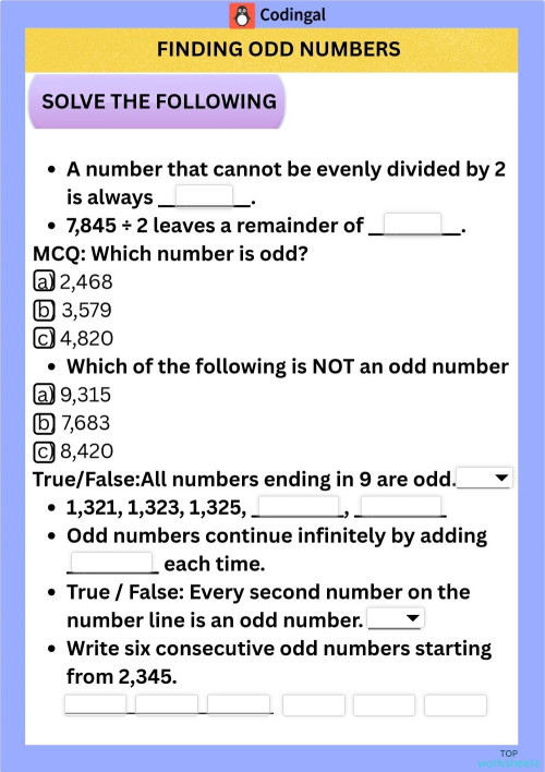 M_G03M03L05_WE03_Identify odd numbers. Interactive worksheet ...