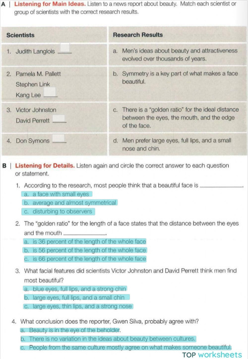 ALS1 unit 3 listening. Interactive worksheet | TopWorksheets