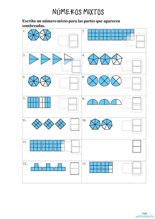 Hoja De Trabajo De Fracciones Y Números Mixtos