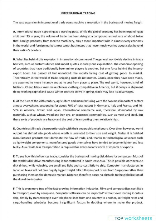 International Trading. Interactive worksheet | TopWorksheets