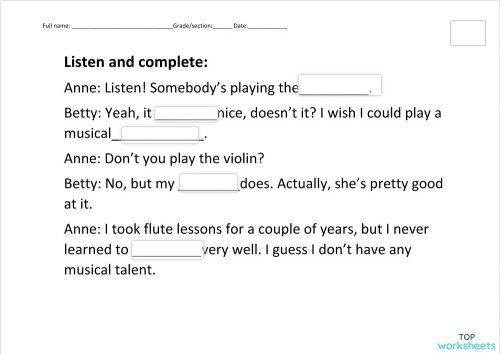 DIALOGUE: Listen the audio. Interactive worksheet | TopWorksheets