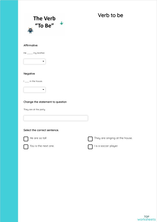 Verb to be. Interactive worksheet | TopWorksheets