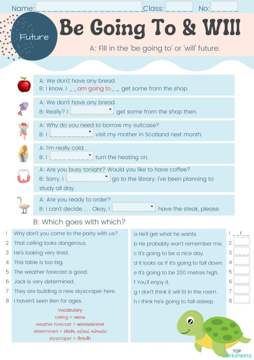 Worksheet 8 Be going to & will. Interactive worksheet | TopWorksheets