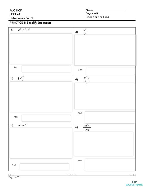 Practice 1 Simplify Exponents. Interactive worksheet | TopWorksheets