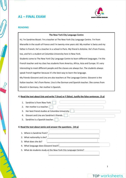 Final exam. Interactive worksheet | TopWorksheets