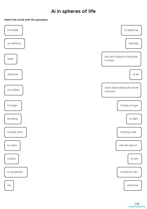 Ai in spheres of life. Interactive worksheet | TopWorksheets