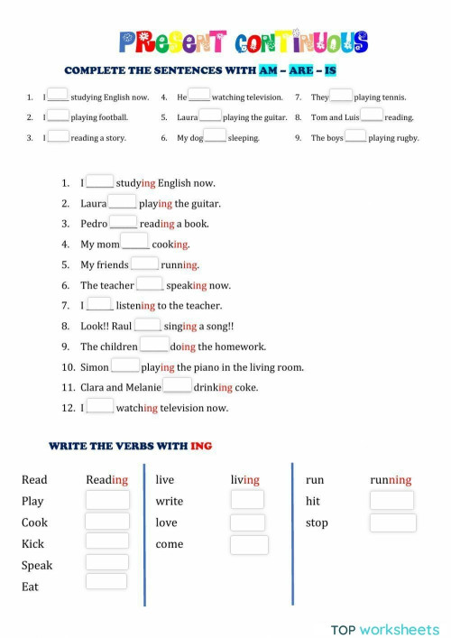 Present Continuous 1. Interactive worksheet | TopWorksheets