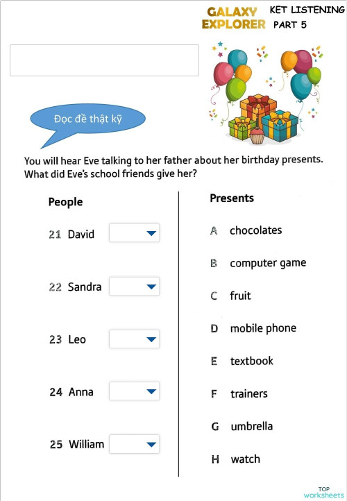 Listening practice 3.5. Interactive worksheet | TopWorksheets