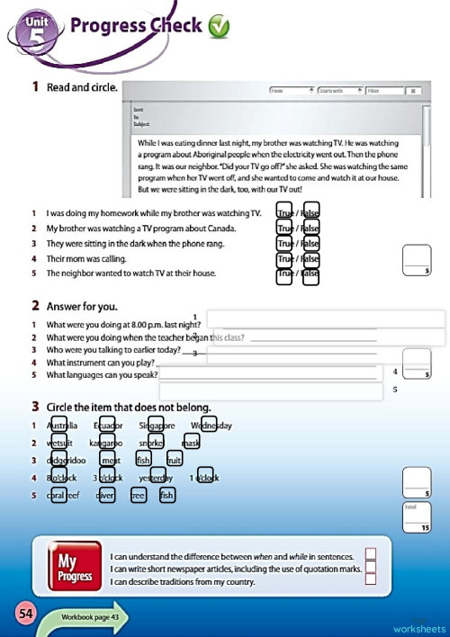 Progress Check NM 5 UNIT 5.. Interactive worksheet | TopWorksheets