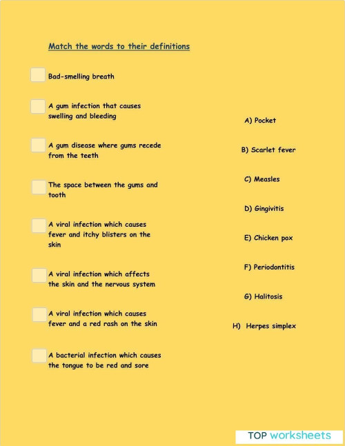 Gum disease. Interactive worksheet | TopWorksheets