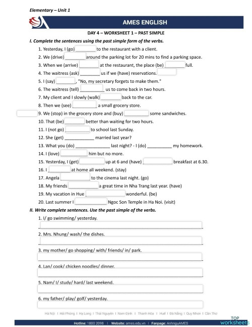 Day 3 - WS 1 - Past Simple. Interactive worksheet | TopWorksheets
