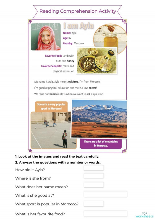 Reading Comprehension Activity 4. Interactive worksheet | TopWorksheets