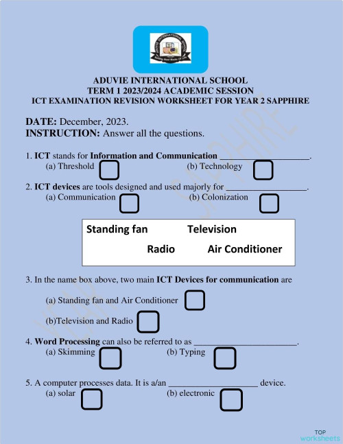 Revision Worksheet for ICT. Interactive worksheet | TopWorksheets
