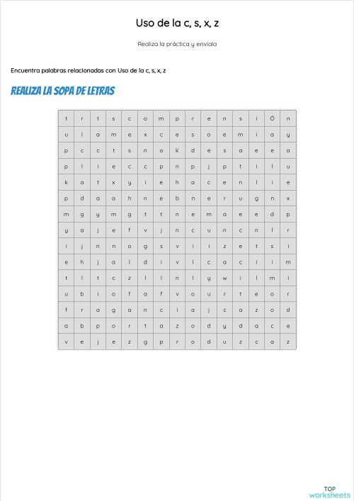 Uso de la c, s, x, z. Ficha interactiva | TopWorksheets