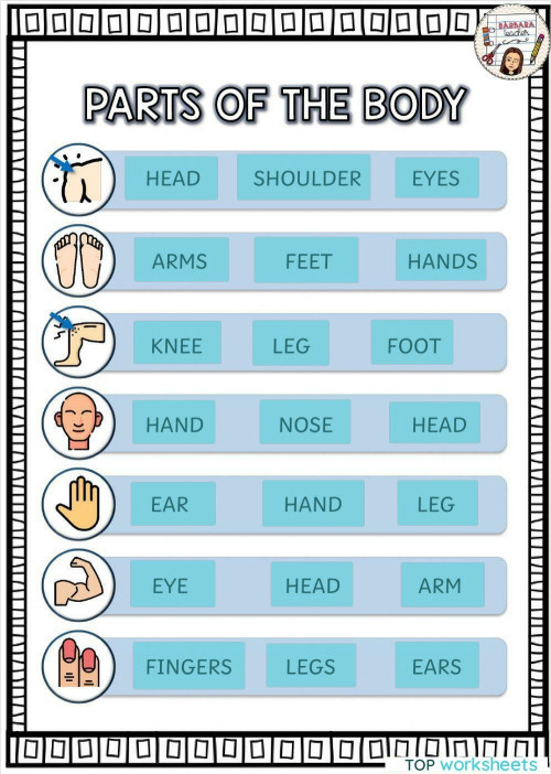 Parts of the body - read the words. Interactive worksheet | TopWorksheets