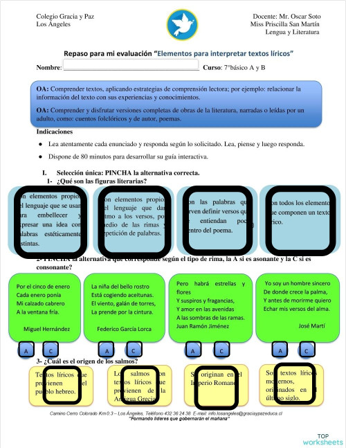 Guía interactiva, repaso para evaluación. Ficha interactiva | TopWorksheets
