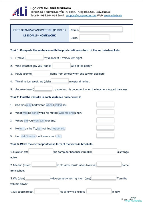 AEF Starter - 5A - Grammar 1. Interactive worksheet | TopWorksheets
