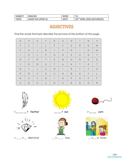 ADJECTIVES. Interactive worksheet | TopWorksheets