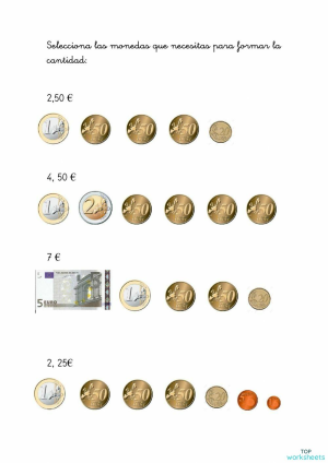 Monedas. Ficha interactiva | TopWorksheets