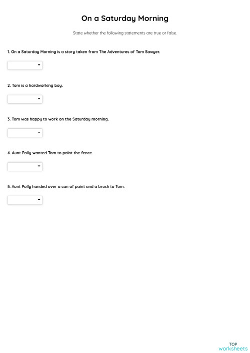 On a Saturday Morning. Interactive worksheet | TopWorksheets