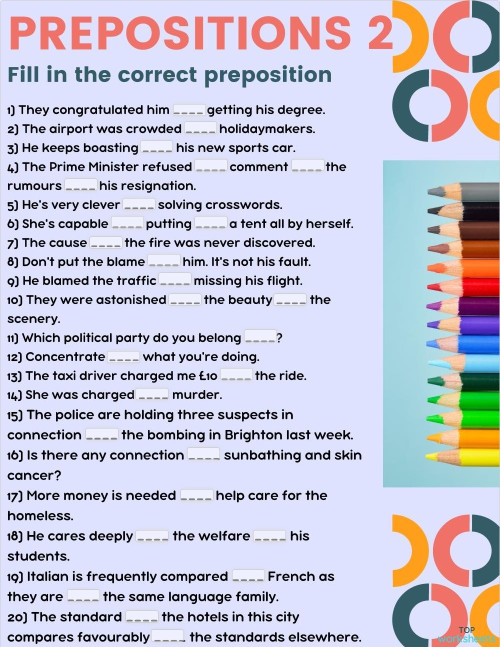Prepositions 2. Interactive worksheet | TopWorksheets