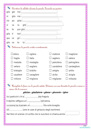 GLI o LI. COMPLETA. Scheda interattiva | TopWorksheets