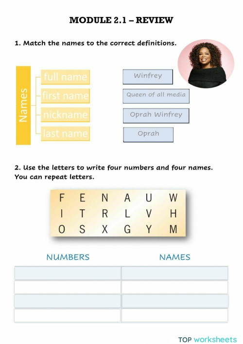 Name and Age - Review. Interactive worksheet | TopWorksheets