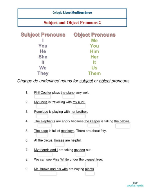 Sibject Object Pronouns 2. Interactive worksheet | TopWorksheets