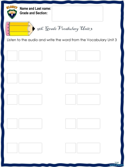 5th Grade Vocab Unit 3. Interactive worksheet | TopWorksheets