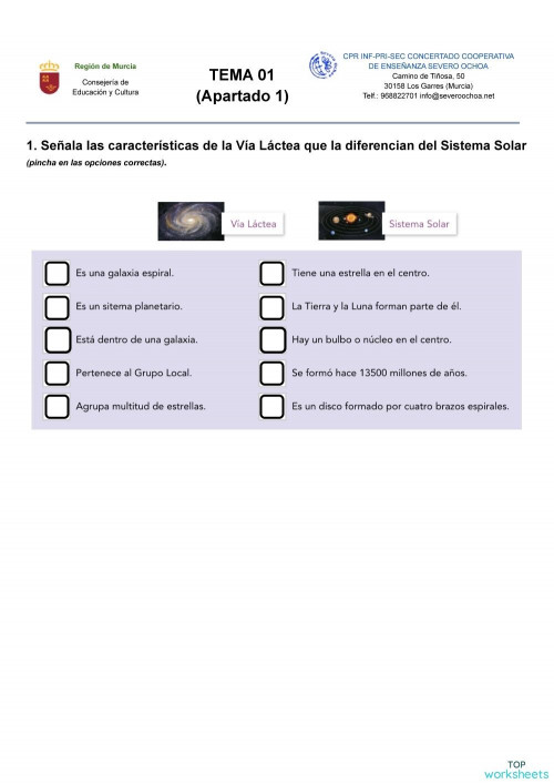 El Universo. Ficha interactiva | TopWorksheets