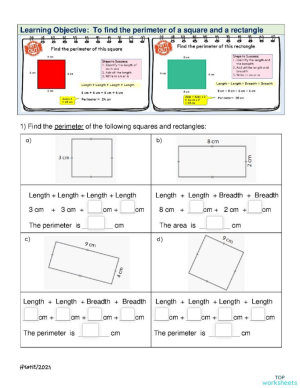 PERIMETER OF SQUARES AND RECTANGLES. Interactive worksheet | TopWorksheets