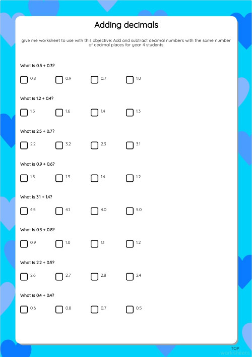 Adding decimals. Interactive worksheet | TopWorksheets
