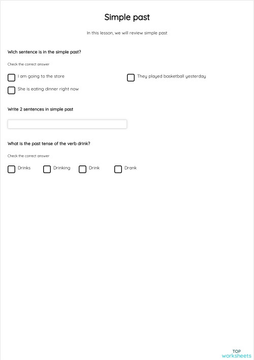 Simple past. Interactive worksheet | TopWorksheets