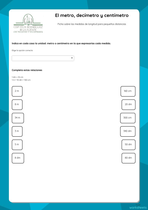 El metro, decímetro y centímetro. Ficha interactiva | TopWorksheets