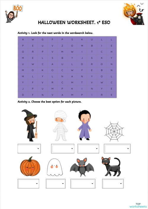 Halloween worksheet 2. Ficha interactiva | TopWorksheets