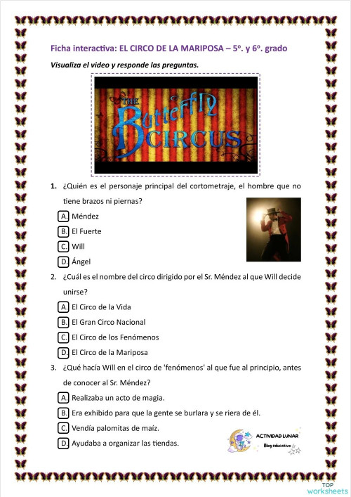 Ficha interactiva: EL CIRCO DE LA MARIPOSA 5to - 6to grado. Ficha ...