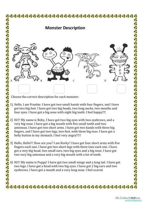 monsters_description. Interactive worksheet | TopWorksheets
