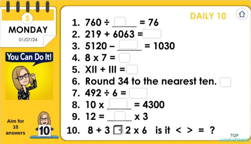 !0 A Day 01/07/24. Interactive worksheet | TopWorksheets