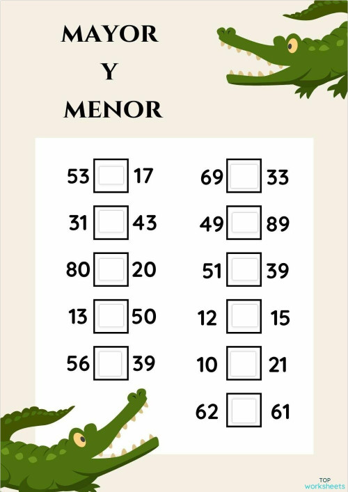 ¿MAYOR O MENOR?. Ficha interactiva | TopWorksheets
