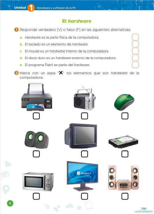Página 8 - El hardware. Ficha interactiva | TopWorksheets