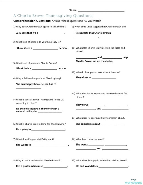 A Charlie Brown Thanksgiving. Interactive worksheet | TopWorksheets