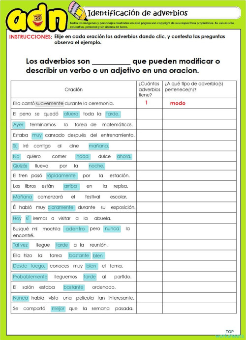 Adverbios de lugar y tiempo. Ficha interactiva | TopWorksheets