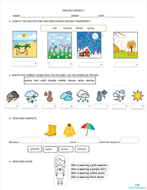 SEASONS, WEATHER AND CLOTHES. Interactive worksheet | TopWorksheets
