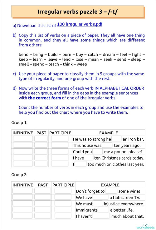 Irregular verbs puzzle 3. Interactive worksheet | TopWorksheets