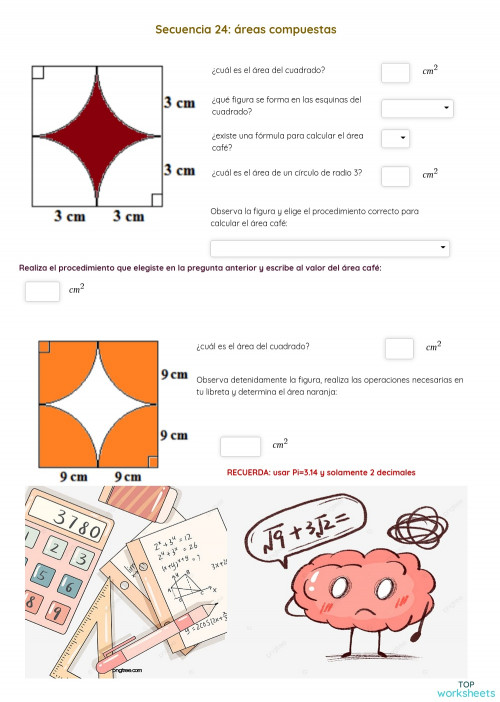 áreas compuestas. Ficha interactiva | TopWorksheets