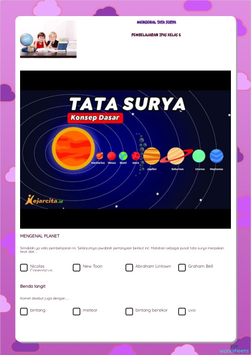 MENGENAL TATA SURYA. Interactive worksheet | TopWorksheets