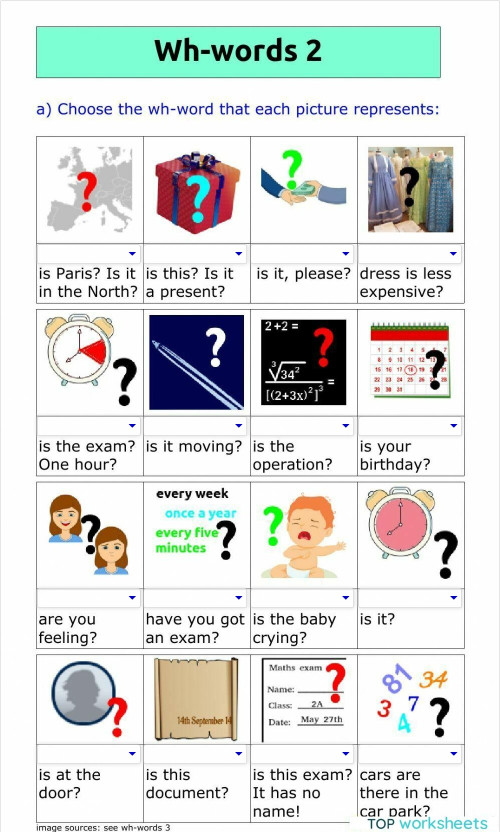 Wh words 2. Interactive worksheet | TopWorksheets