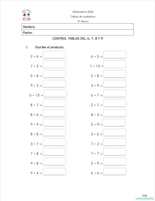CONTROL TABLAS DEL 6, 7, 8 Y 9. Ficha interactiva | TopWorksheets
