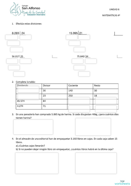 UNIDAD 6 MATEMÁTICAS 4º. Ficha interactiva | TopWorksheets