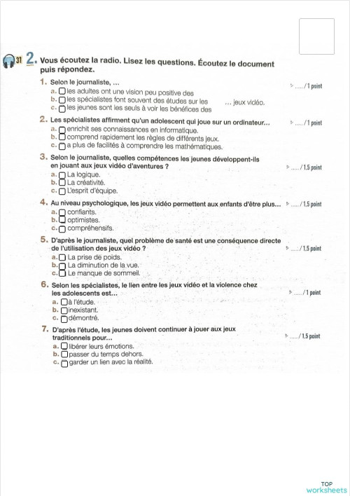 Compréhension de l'oral-Exercice 1-Partie C. Fiche interactive ...